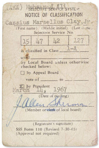Muhammad Ali’s unsigned draft card, a piece of Vietnam-era history ...